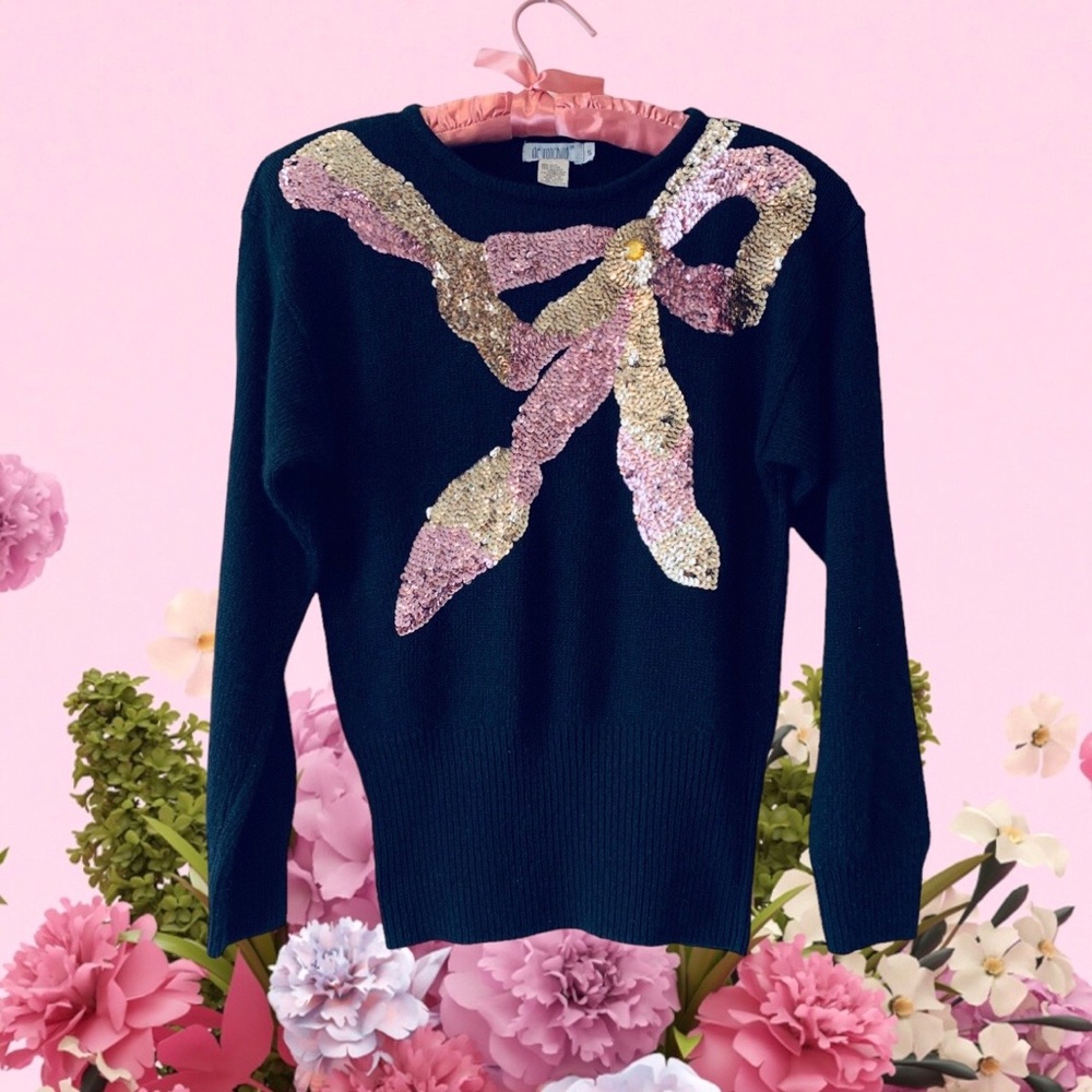 Vintage De Rotchild Angora Silk Blend Sequin Bow Pull… - Gem
